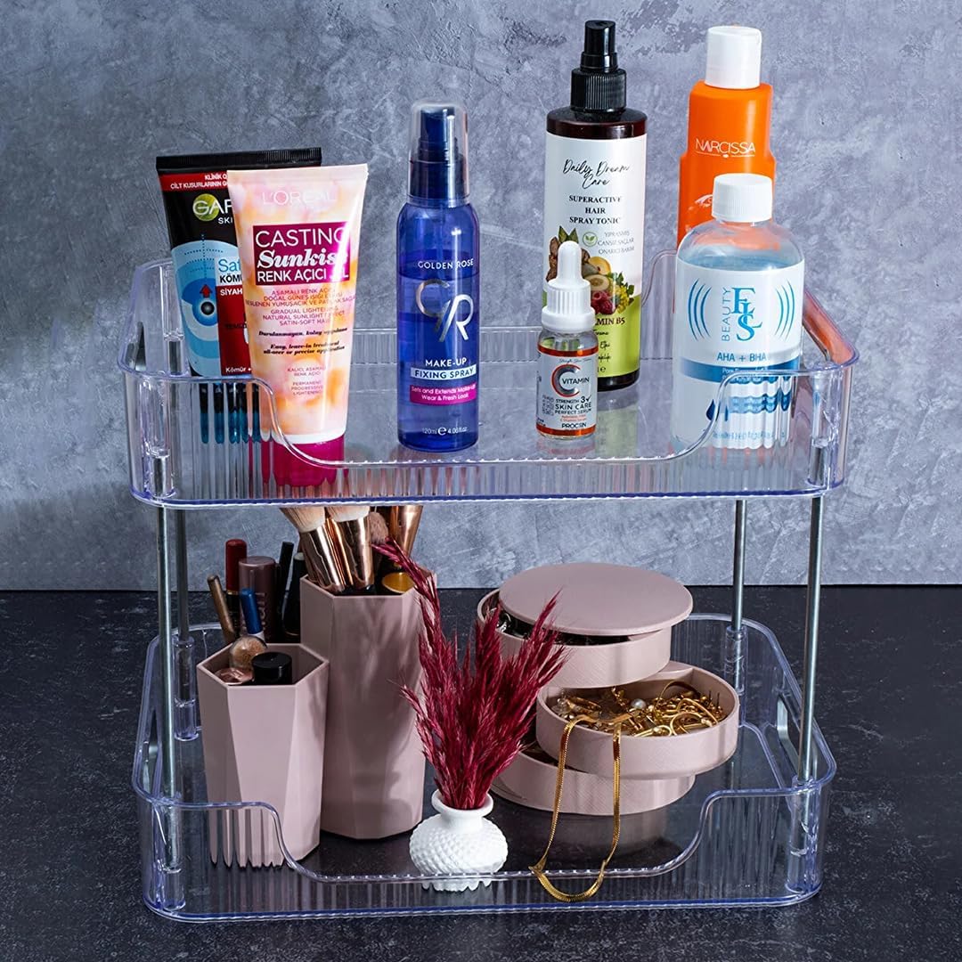 Support de rangement a 2 étages en plexiglass